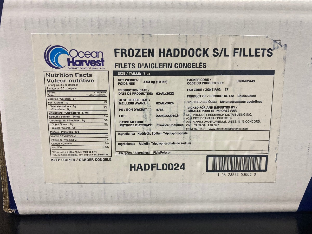 Haddock, 5 oz, Loins, Skinless, Boneless, Frozen, NW, 10 lb | Inter ...